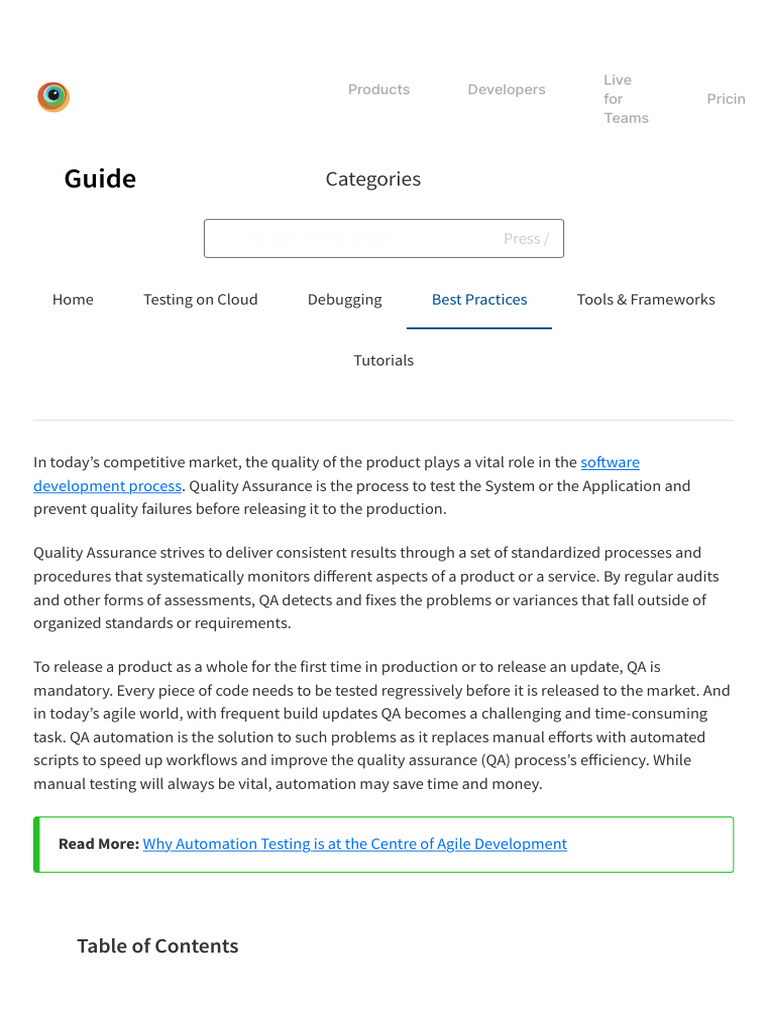 What Is QA Automation - Benefits, Limitations, Tools, and Best Practices | PDF | Selenium ...