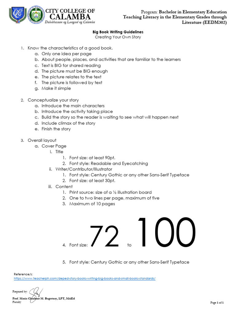 Big Book Writing Guidelines for Educators | PDF