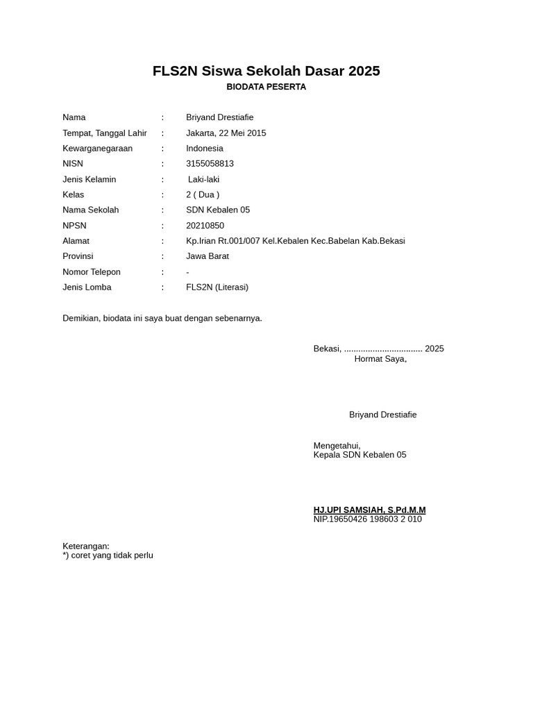 FLS2N Siswa Sekolah Dasar 2025 | PDF