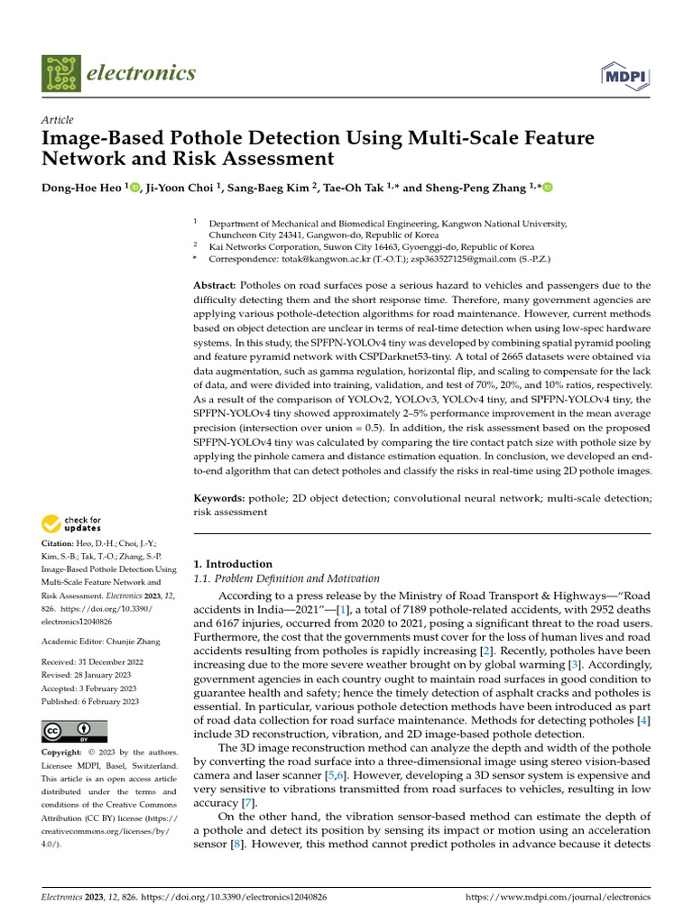 Image-Based Pothole Detection Using Multi-Scale Feature Network and Risk Assessment | PDF | Deep ...