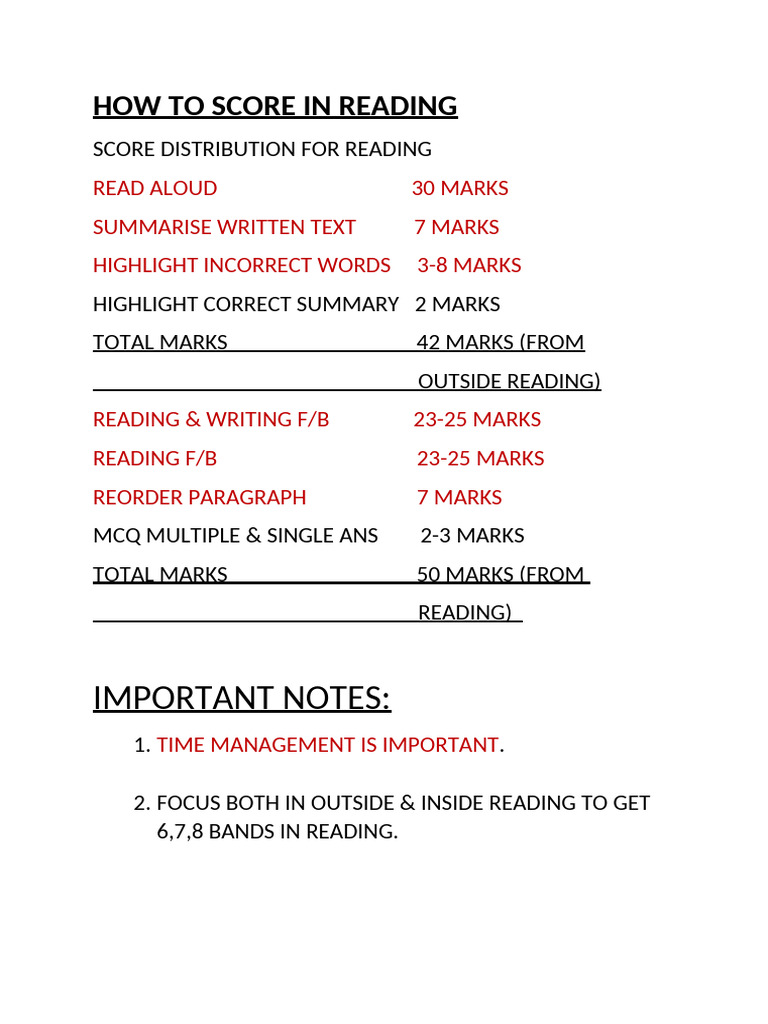 How To Score in Reading | PDF