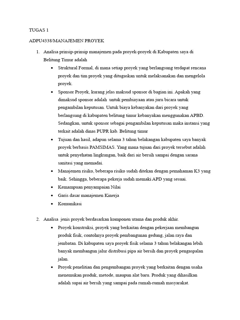 Tugas 1 - ADPU4338 - Manajemen Proyek | PDF