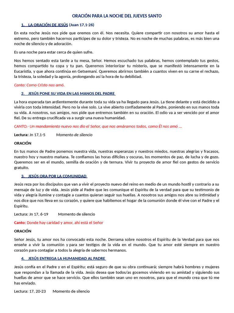GUIÓN DE ORACIÓN JUEVES SANTO | PDF | Oración | eucaristía