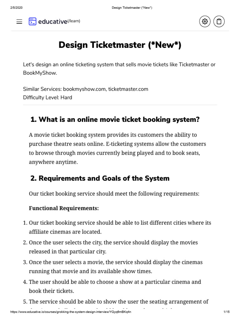 Design Ticketmaster ( - New - ) | PDF | Databases | World Wide Web