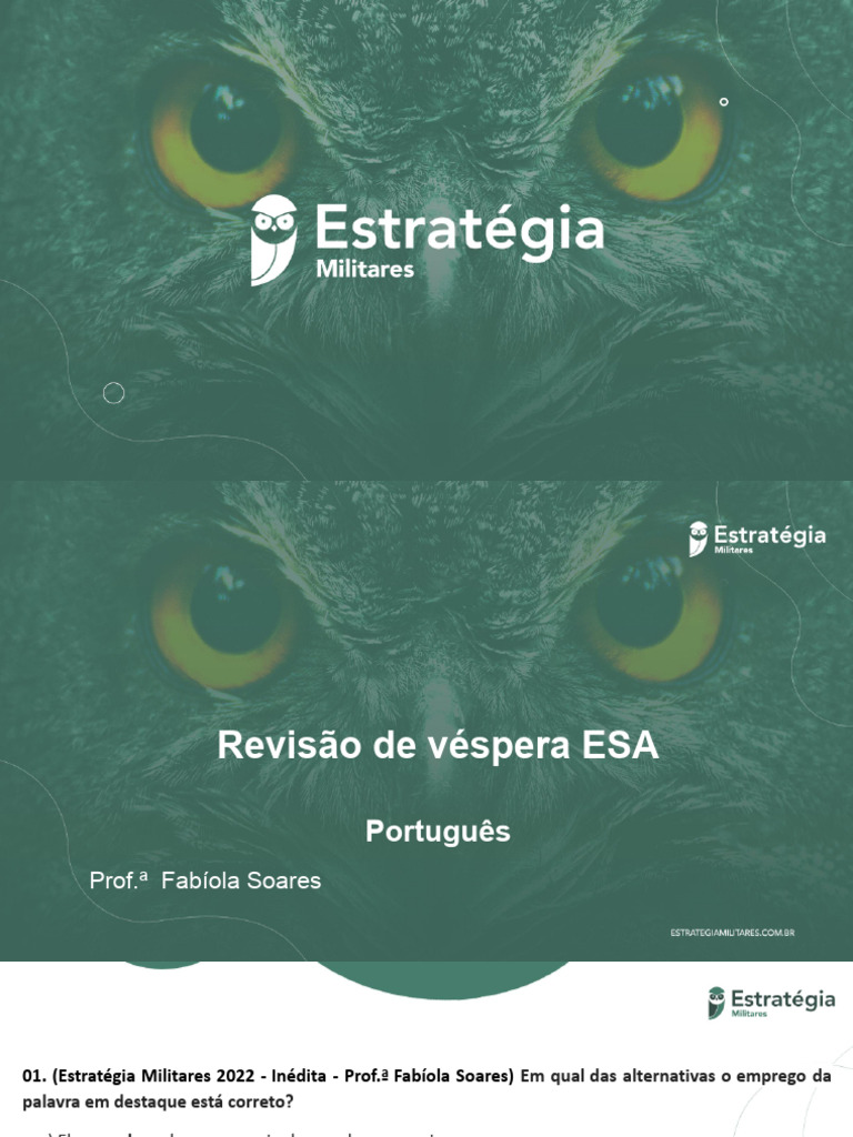 Revisão de Véspera ESA 2023 - Português | PDF | Pronome | Classe gramatical