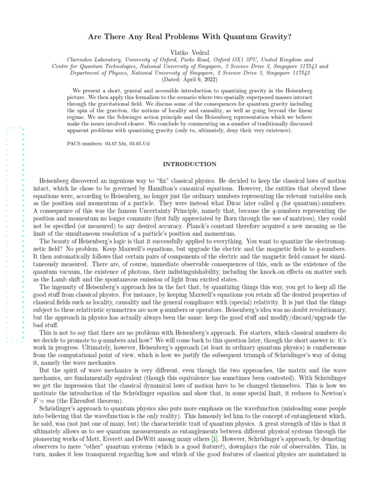 Issues in Quantum Gravity Explained | PDF | Field (Physics ...