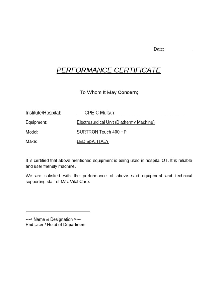 Performance Certificate | PDF