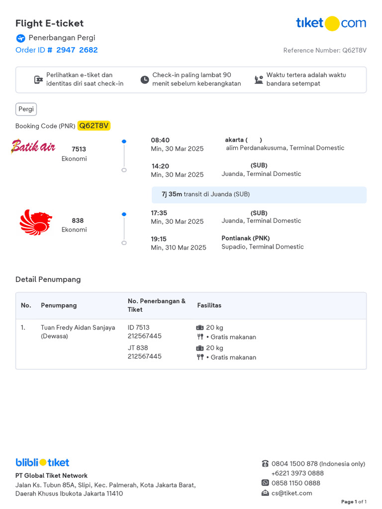 TIKET.COM TRANSIT BATIK | PDF