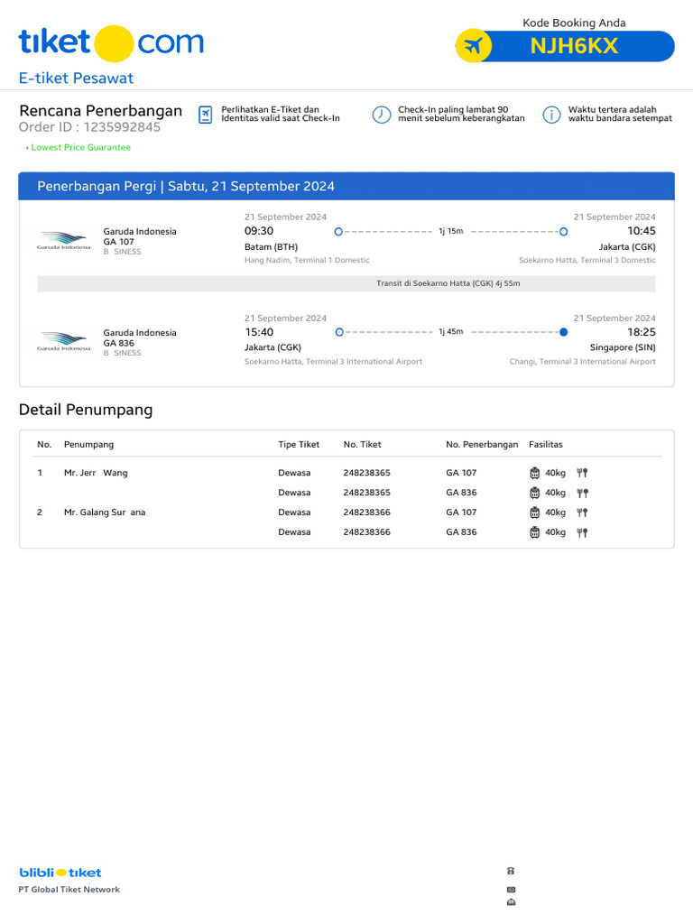 E-TIKET TRANSIT Garuda | PDF