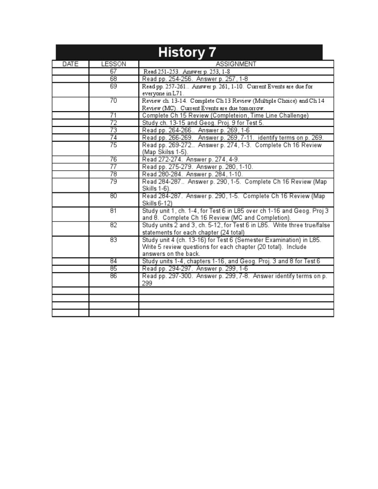 History 7 - Lessons 67-86 | PDF