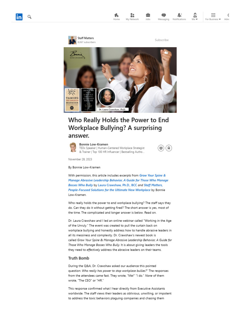 Who Really Holds The Power To End Workplace Bullying - A Surprising ...