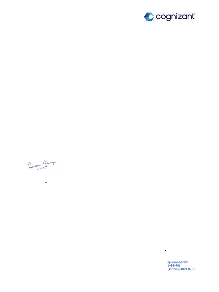 Cognizant Experience Letter | PDF