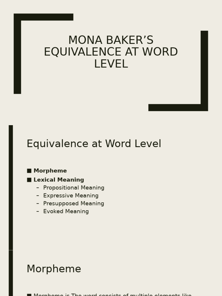 MONA BAKER's Equivalence at Word Level | PDF | Semantics | Translations