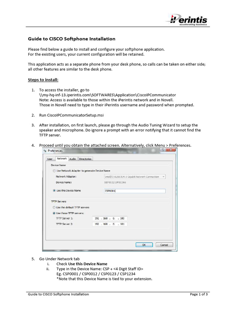 Guide to CISCO Softphone Installation (updated) | PDF