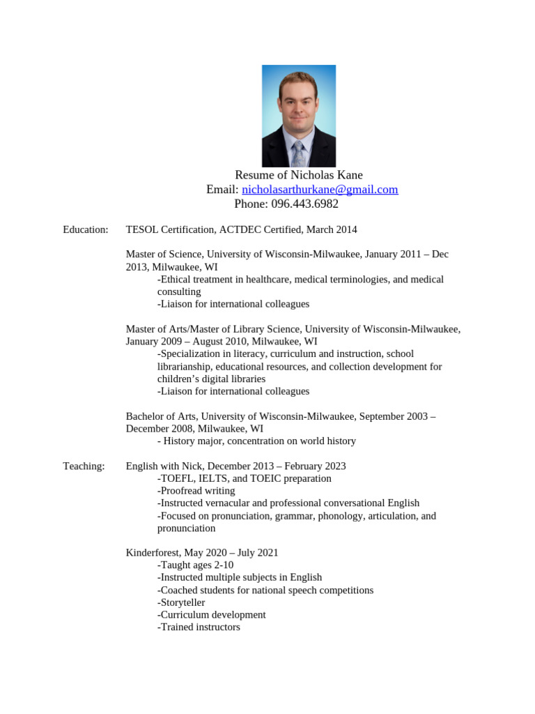 Nicholas Kane Resume March 2023 | PDF | English Language | Linguistics