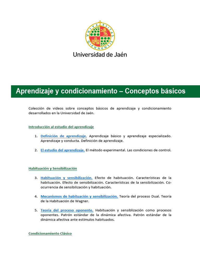 Aprendizaje y Condicionamiento en Microvideos | PDF | Condicionamiento clásico | Aprendizaje