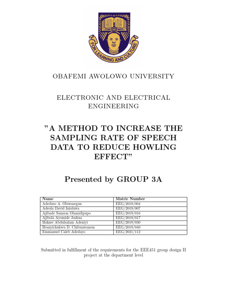A Method To Increase The Sampling Rate of Speech Data To Reduce Howling Effect | PDF | Sampling ...