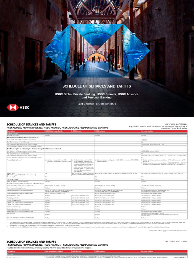 HSBC UAE Account Fees and Services | PDF | Debit Card | Cheque
