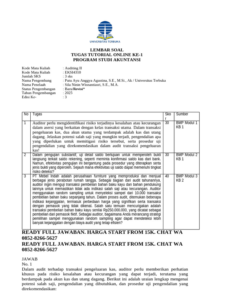 Tugas 1 - Auditing II | PDF