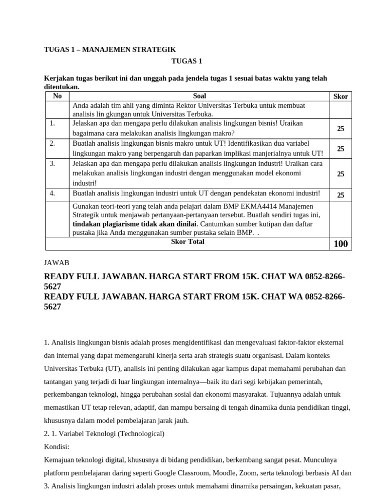 Tugas 1 - Manajemen Strategik | PDF