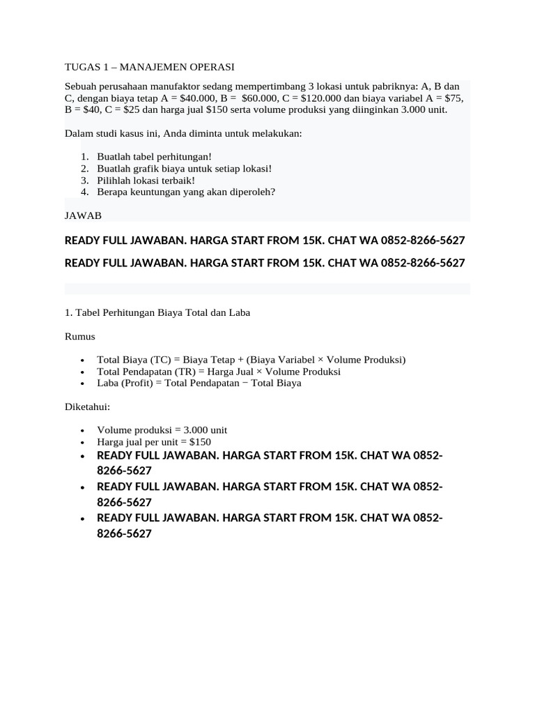 Tugas 1 - Manajemen Operasi | PDF