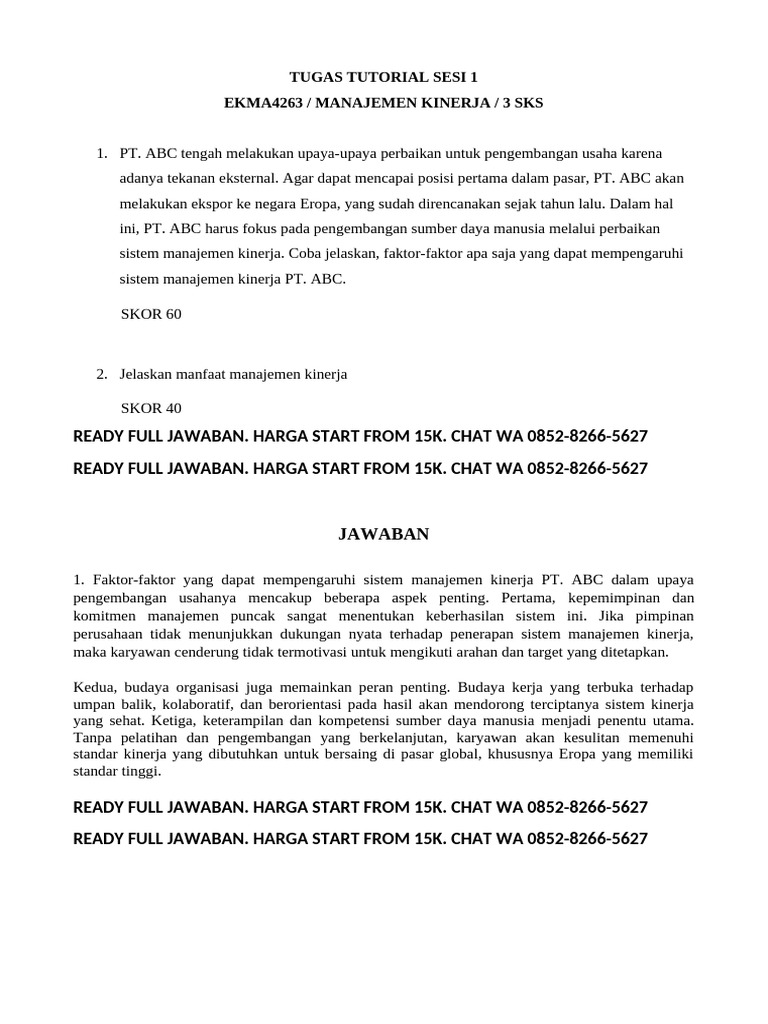TUGAS 1 - Manajemen Kinerja | PDF