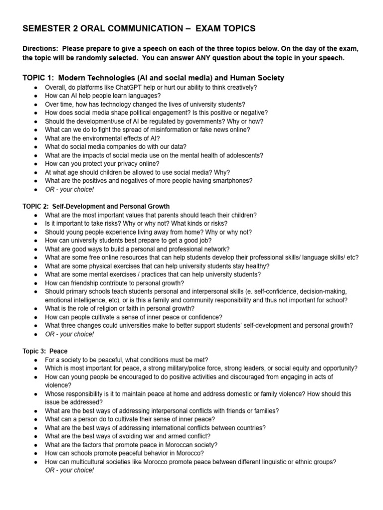 Oral Communication Final Exam Topics | PDF | Social Media | Popular ...