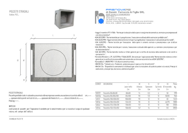 Scheda Tecnica Pozzetti Stradali-2 | PDF