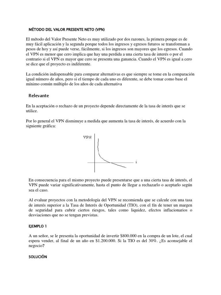 Método Del Valor Presente Neto | PDF | Valor presente neto | Tasas de interés
