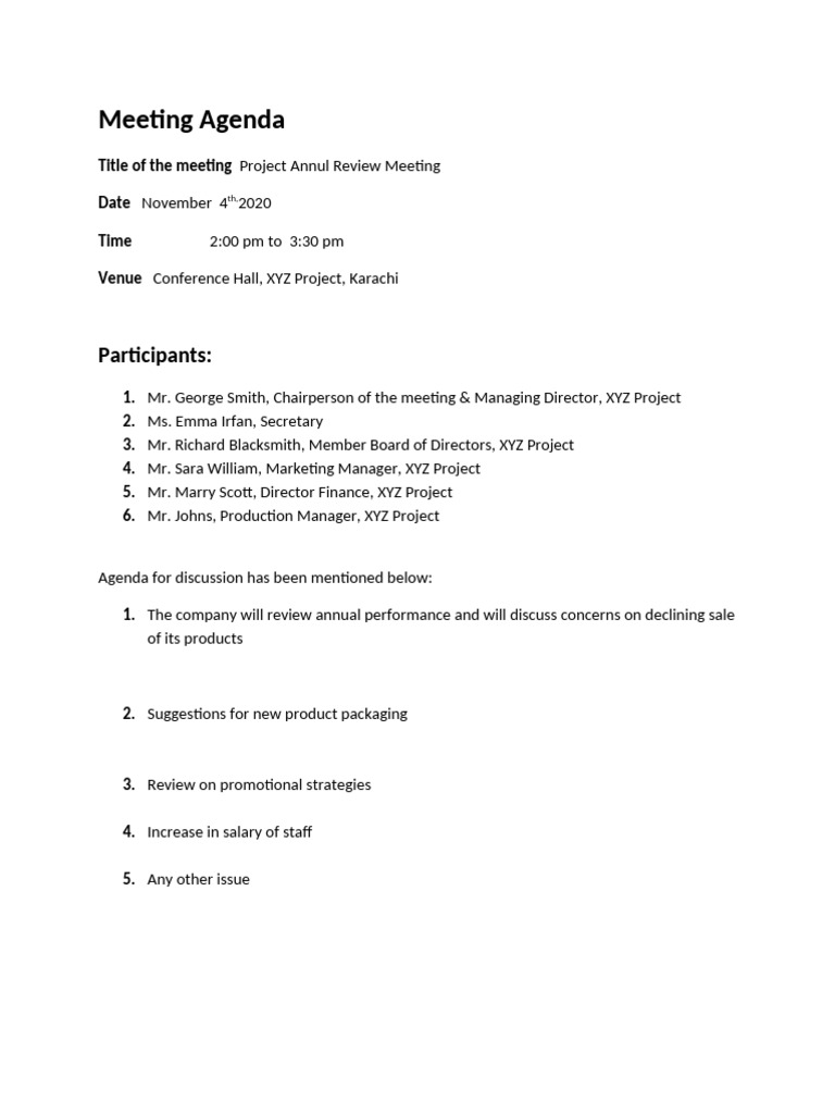 Project Annual Review Meeting Agenda | PDF