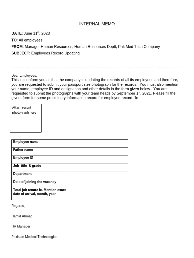 Sample Internal Memo | PDF