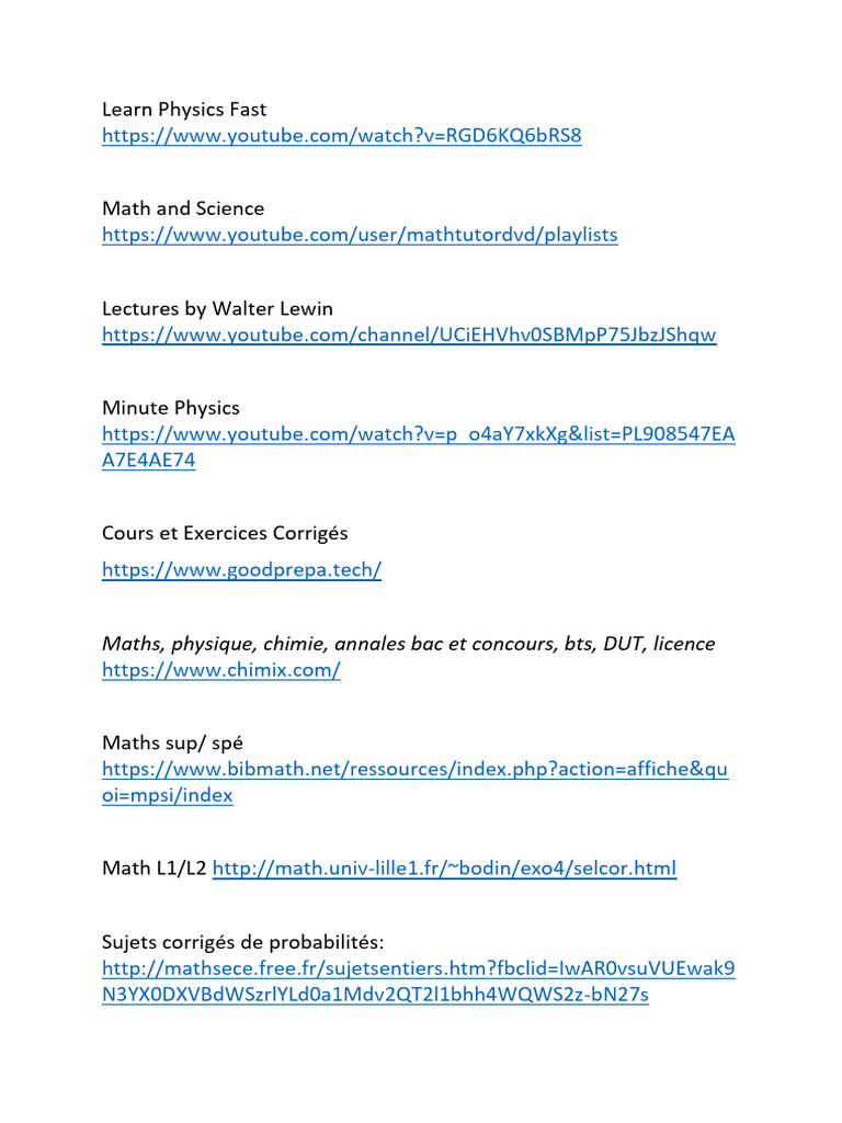 Liens Utiles Maths Physique | PDF