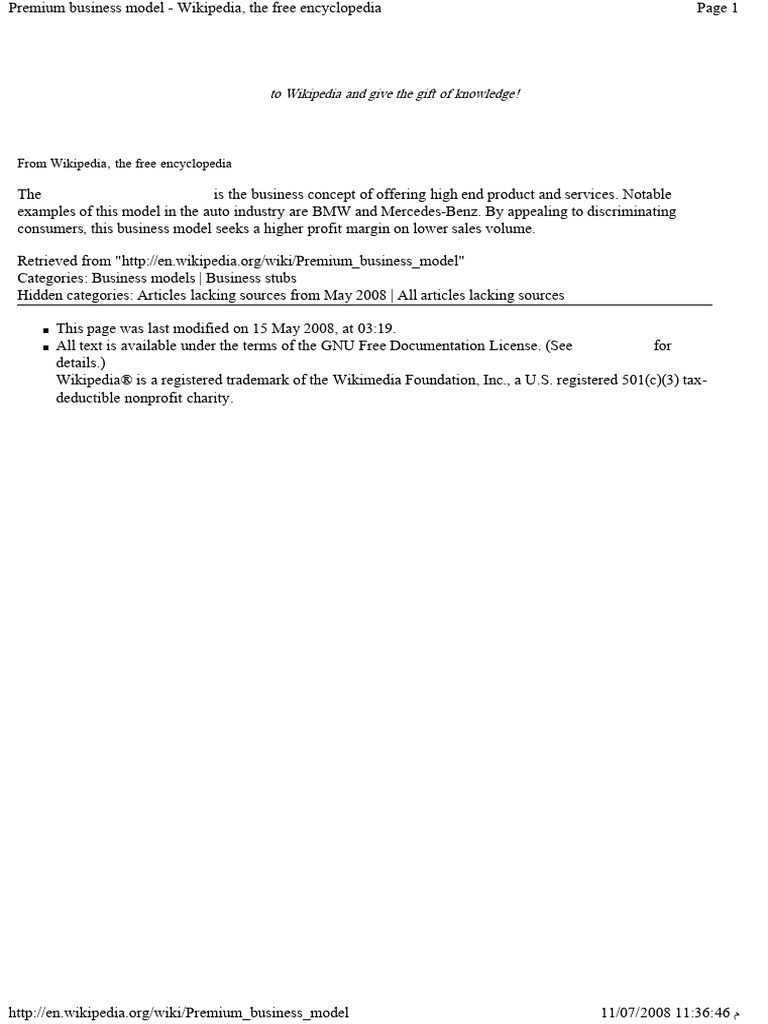 Premium Business Model - Wikipedia, The Free Encyclopedia | PDF