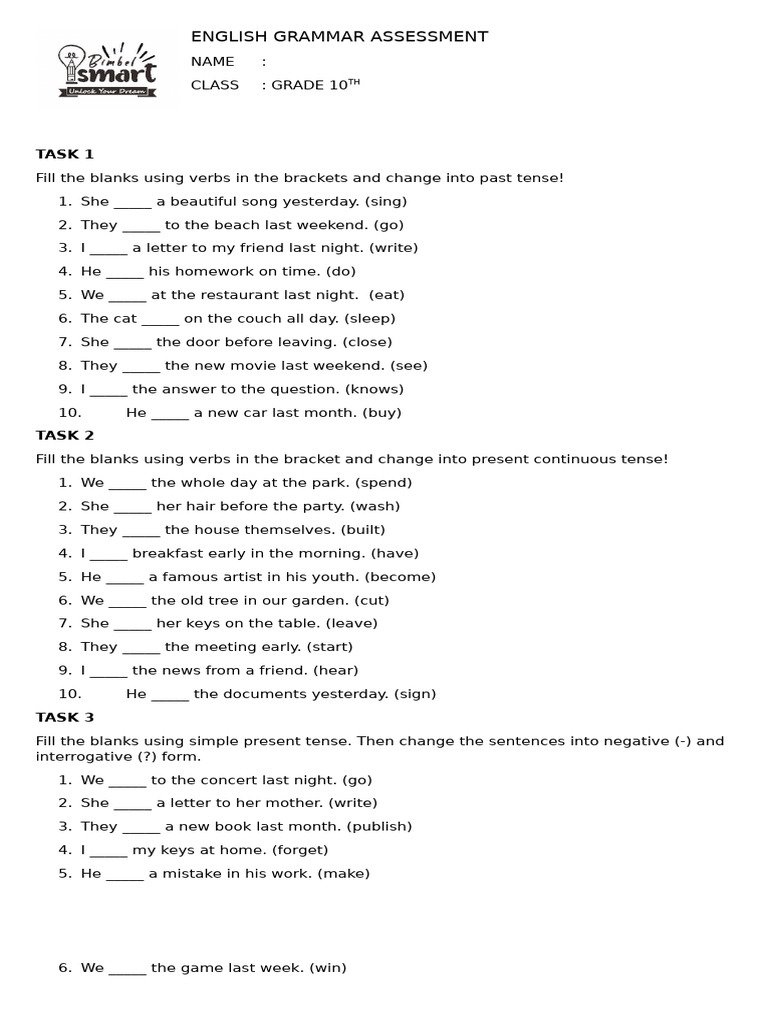 Past Tense Verb Exercises | PDF