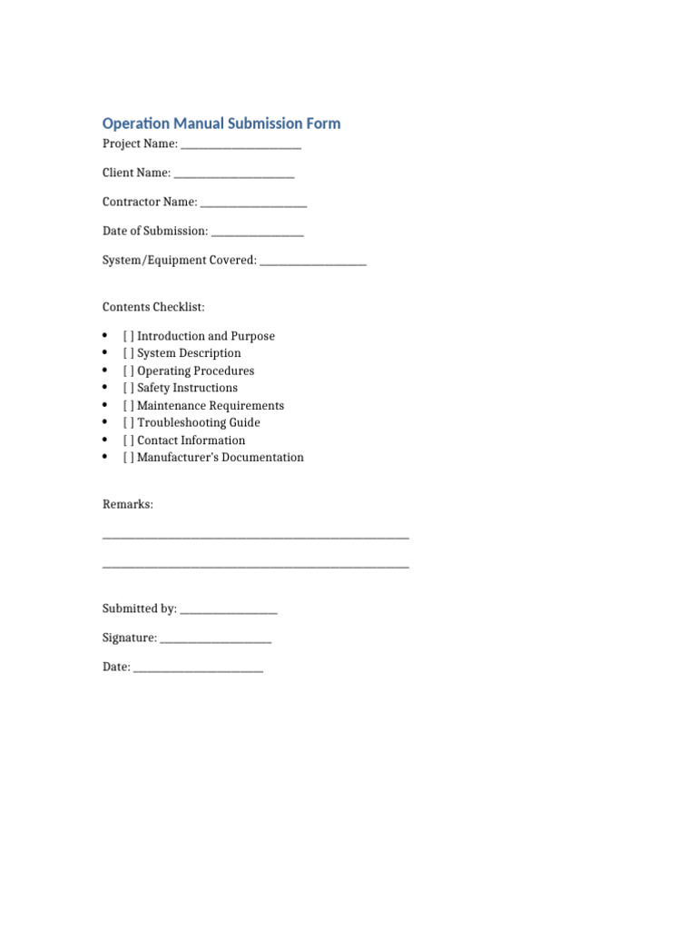 Operation Manual and Drawing Submission | PDF
