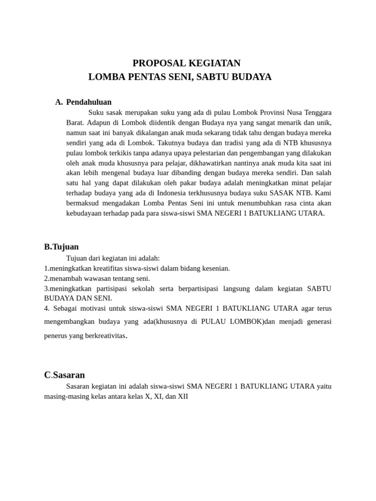 Contoh Proposal Kegiatan Pentas Seni | PDF