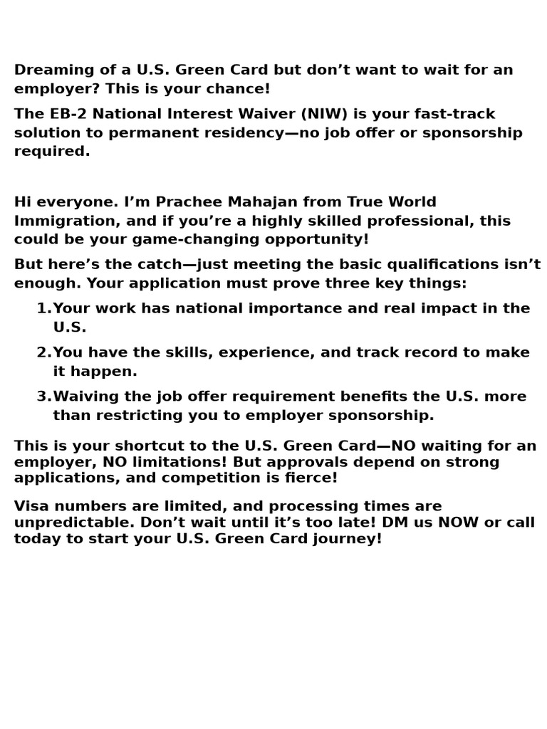 Fast-Track U.S. Green Card with EB-2 NIW | PDF