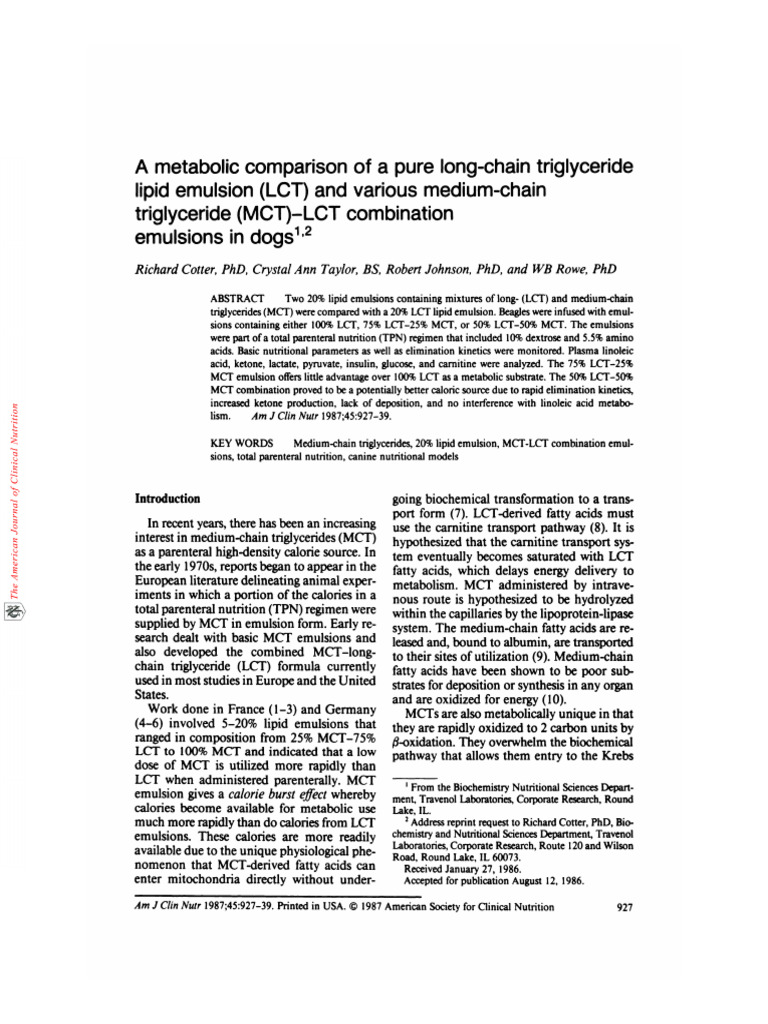 A Metabolic Comparison of A Pure Long-Chain Triglyceride Dog | PDF ...