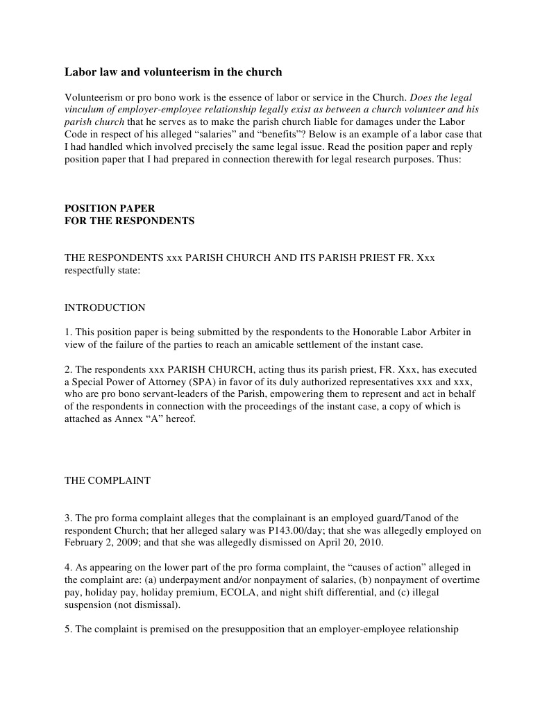 Labor Case Position Paper | PDF