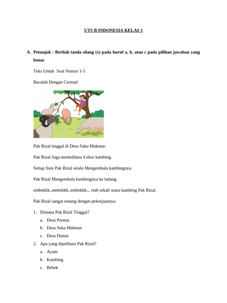 Uts b Indonesia Kelas 1 | PDF
