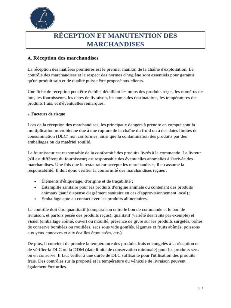 RECEPTION DES MARCHANDISES | PDF | Légumes | Nourritures
