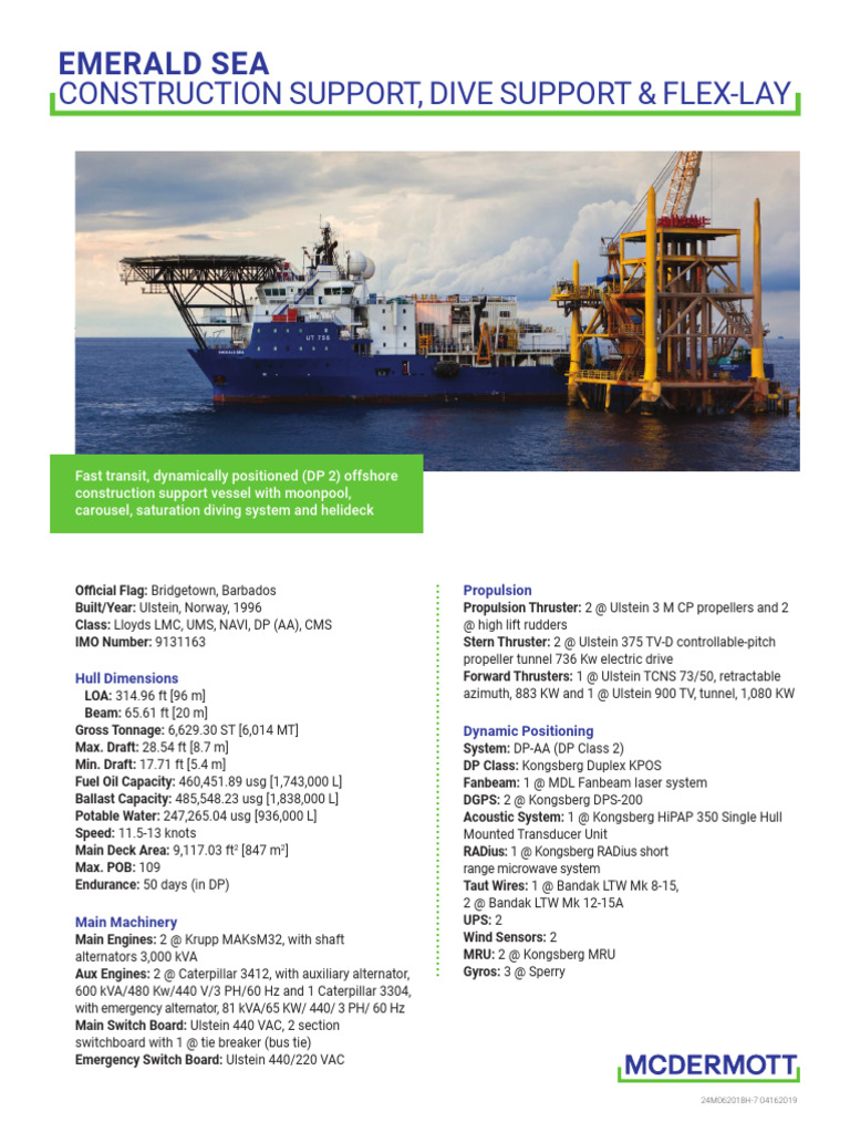 Emerald Sea Construction Support Vessel | PDF | Crane (Machine ...