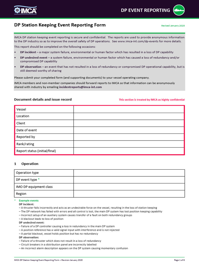 Appendix H - IMCA DP Station Keeping Event Report Form | PDF