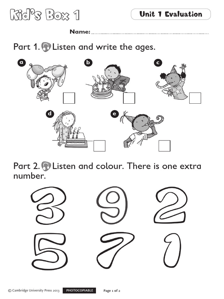 Kids Box Level 1 Tests U1 3 | PDF