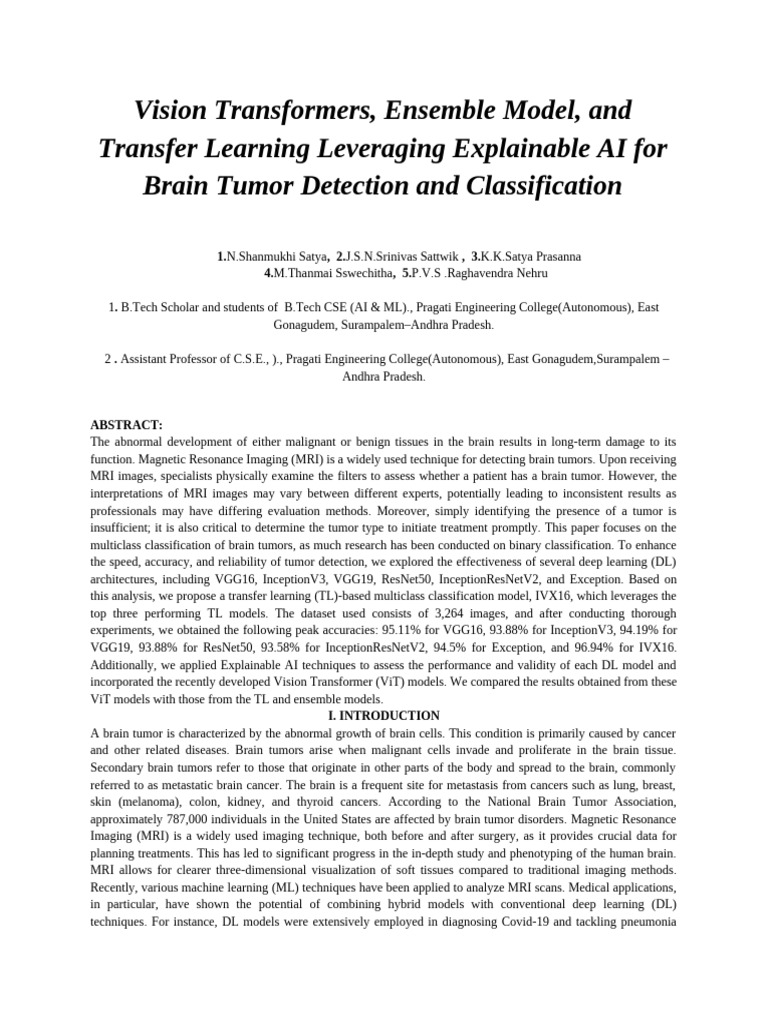 T-4 Vision Transformers, Ensemble Model, and Transfer Learning ...