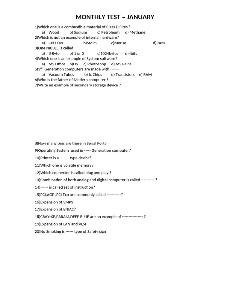Monthly Test Fundamentals | PDF