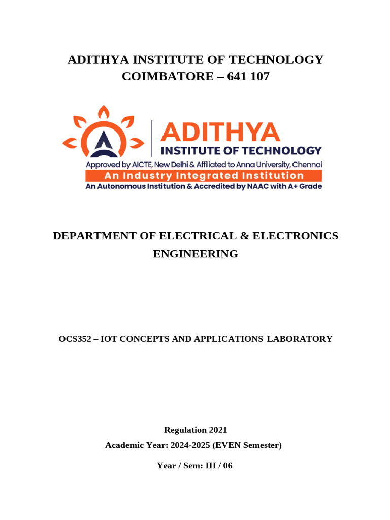 Adithya Institute of Technology Coimbatore | PDF | Arduino | Microcontroller