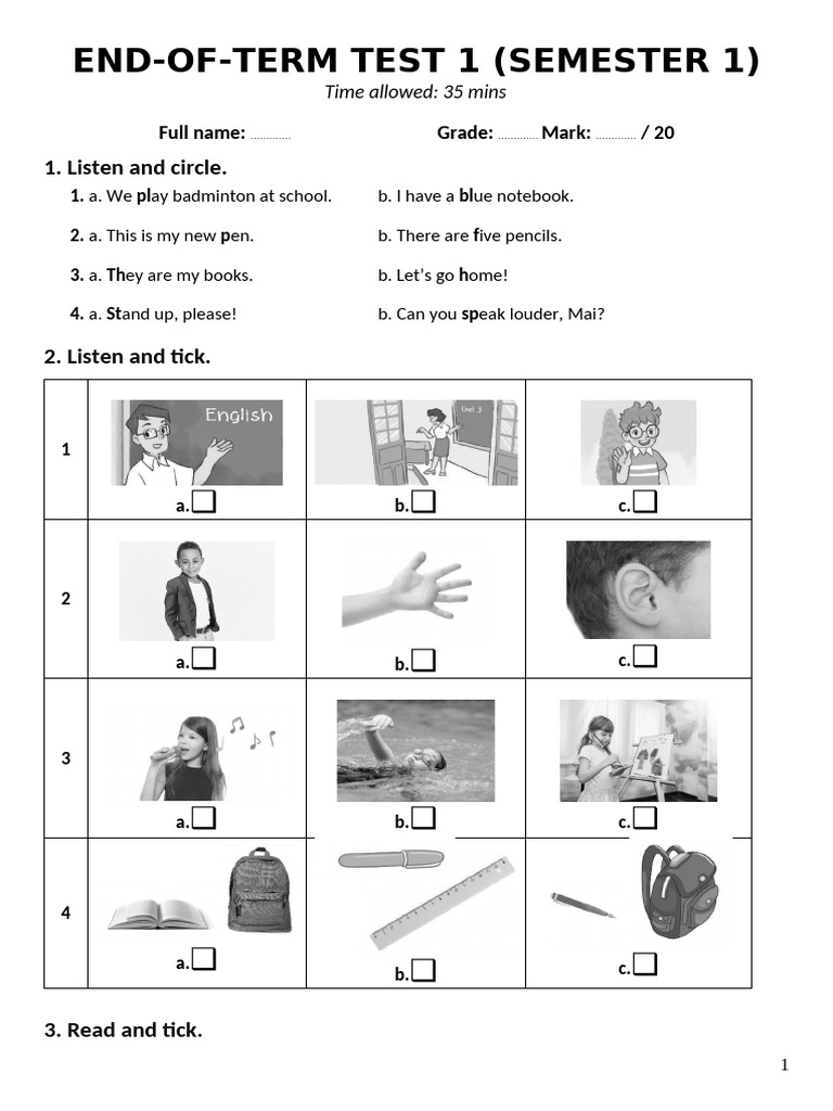 End-Of-Term Test 1 (Semester 1) | PDF
