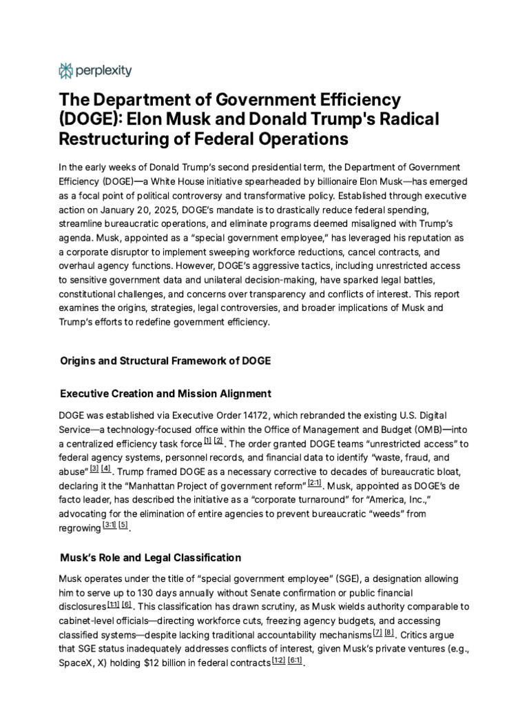 DOGE: Restructuring Federal Efficiency | PDF | Consumer Financial ...
