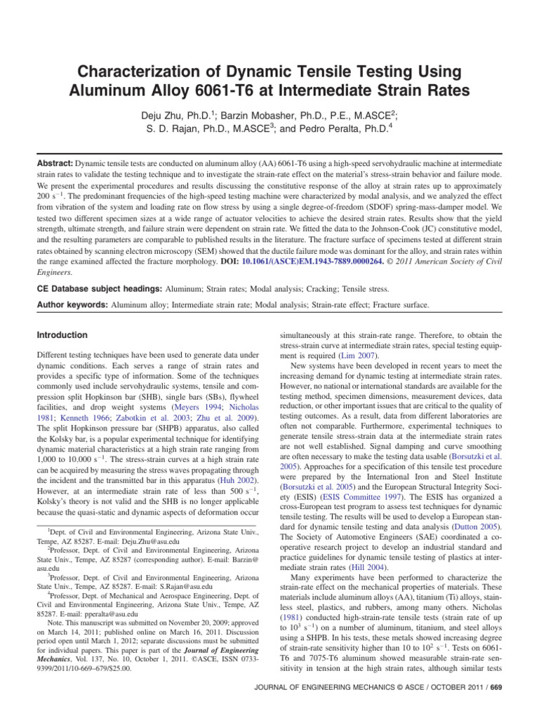 Characterization of Dynamic Tensile Testing Using Aluminum Alloy 6061 ...
